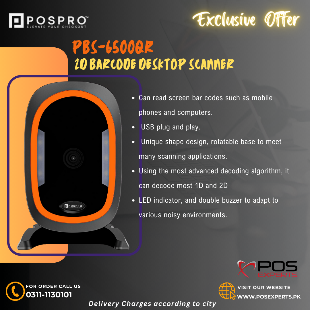 POS Experts: POSPRO PBS 6500QR | 2D Barcode Desktop Scanner
