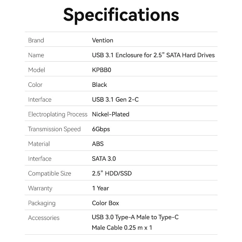POS Experts: Vention 2.5 Inch SATA Hard Drive Enclosure | (USB 3.1 Gen ...
